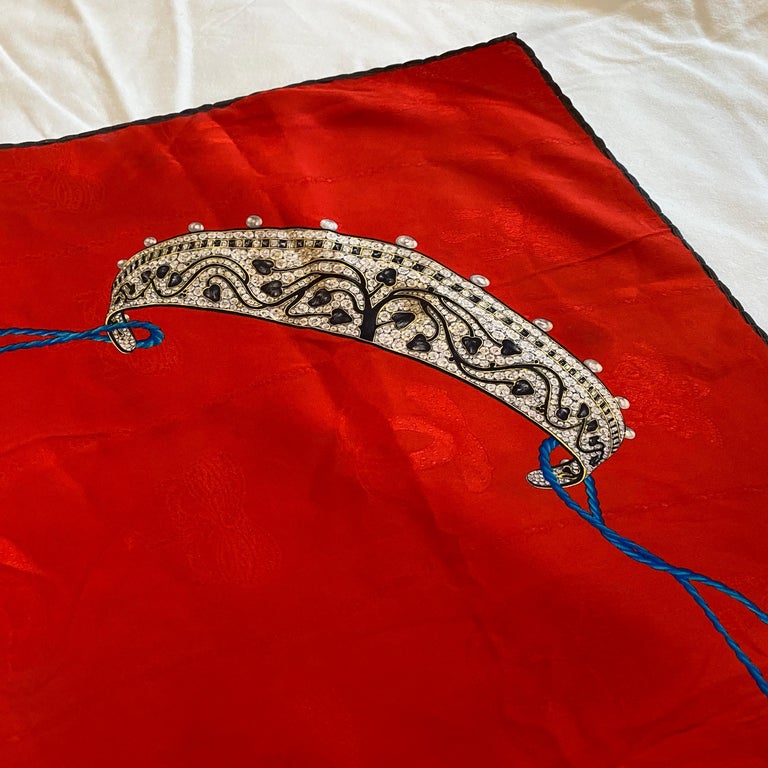 1990s Vintage Red Silk Cartier Scarf For Sale at 1stDibs