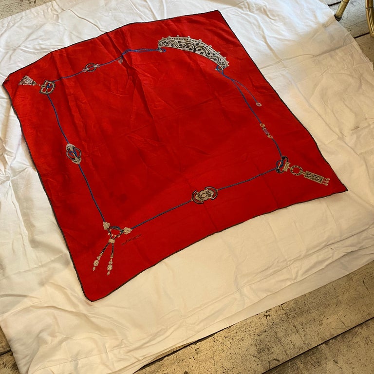1990s Vintage Red Silk Cartier Scarf For Sale at 1stDibs