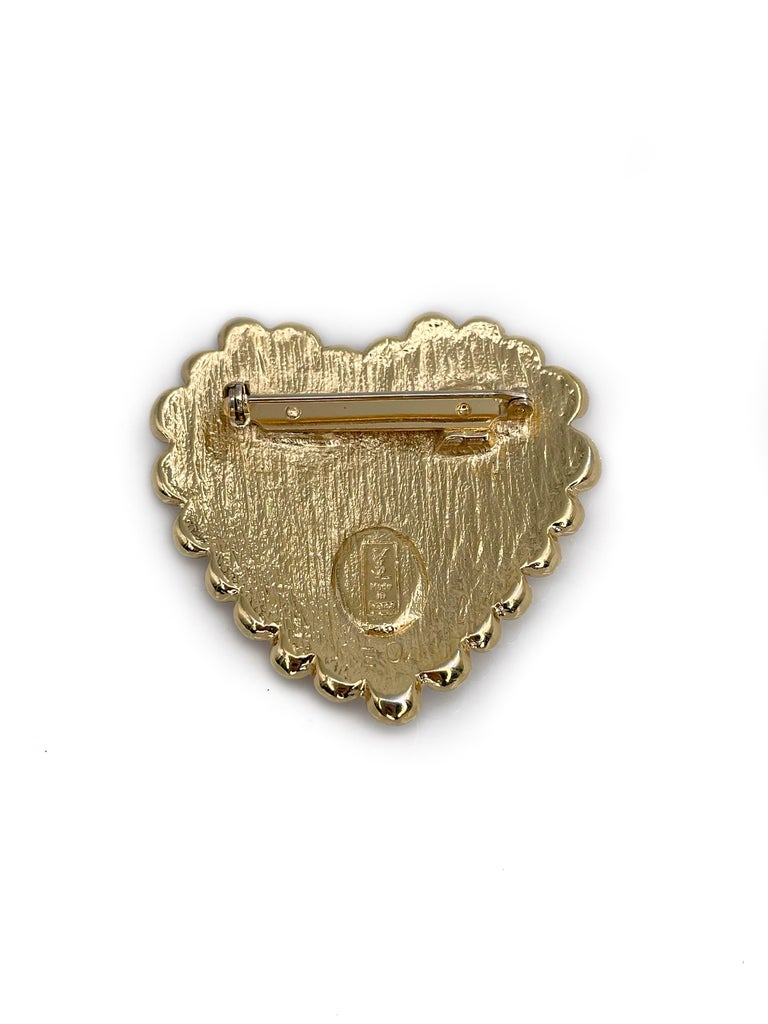 1990s Vintage Yves Saint Laurent YSL Gold Tone Bubble Pattern Heart ...