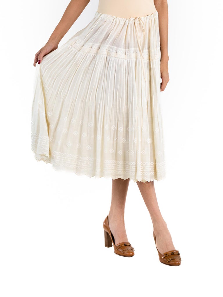 1990S White Cotton Drawstring Embroidered Skirt For Sale at 1stDibs