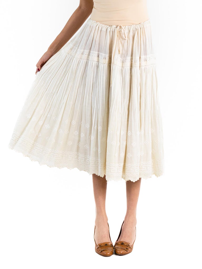 1990S White Cotton Drawstring Embroidered Skirt For Sale at 1stDibs