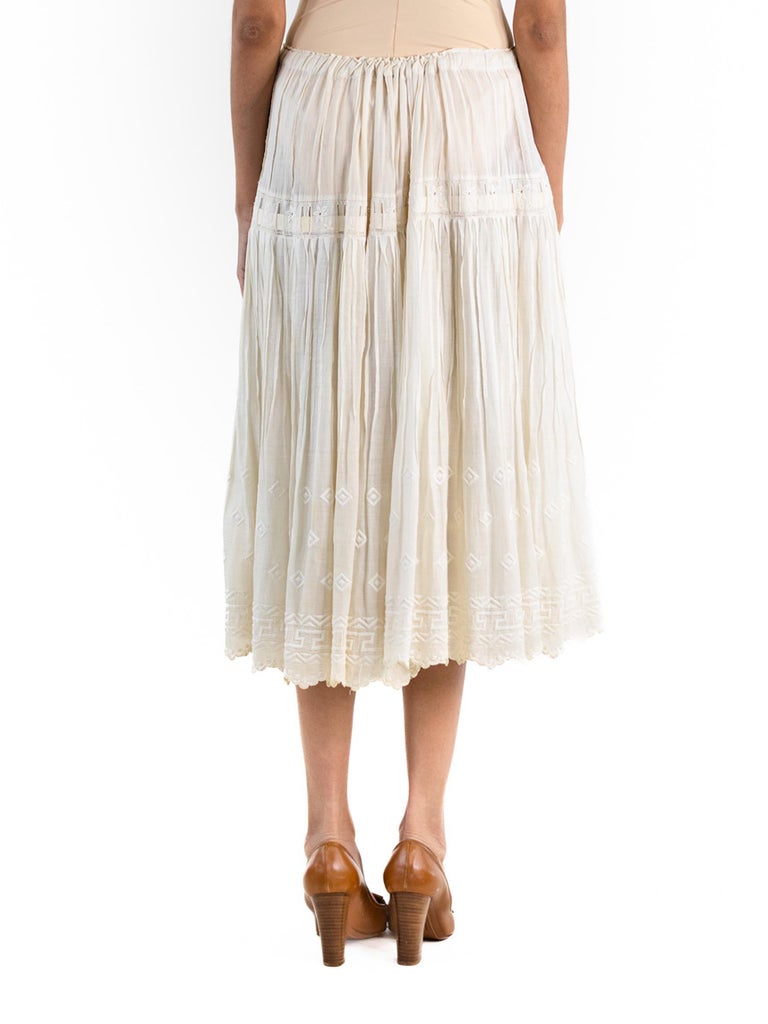 1990S White Cotton Drawstring Embroidered Skirt For Sale at 1stDibs