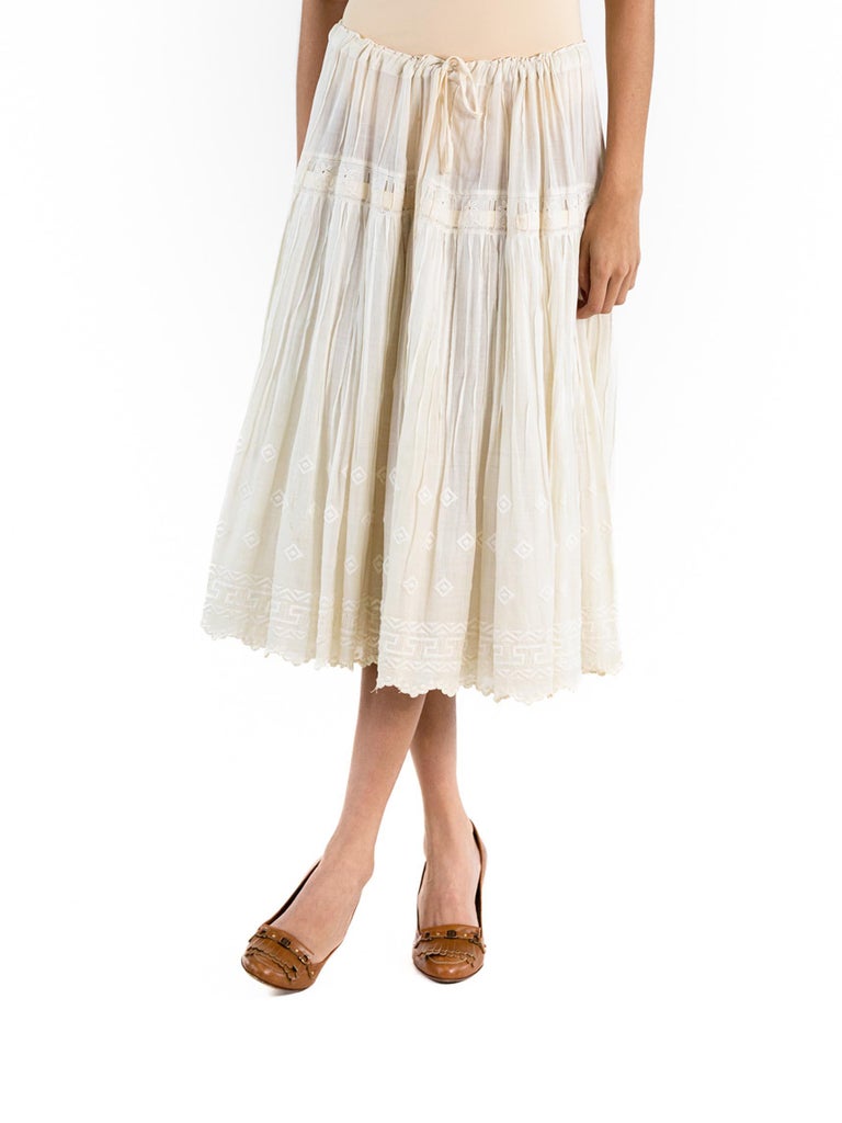 1990S White Cotton Drawstring Embroidered Skirt For Sale at 1stDibs