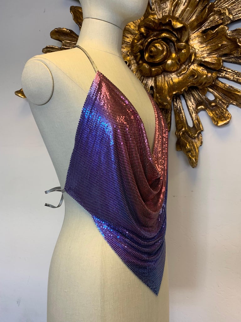 1990s Whiting and Davis Pink To Blue Ombre Chainmail Halter Cowl Top ...