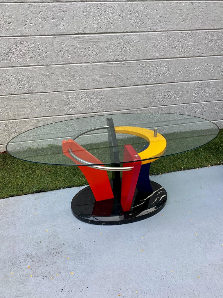 1990s Wood and Marble Abstract Memphis Style Coffee Table For Sale at ...