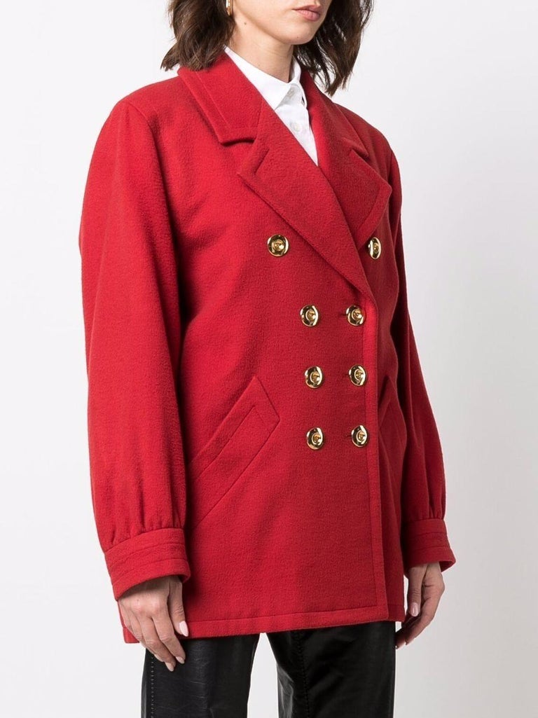 1990s YSL Yves Saint Laurent Red Wool Coat For Sale at 1stDibs