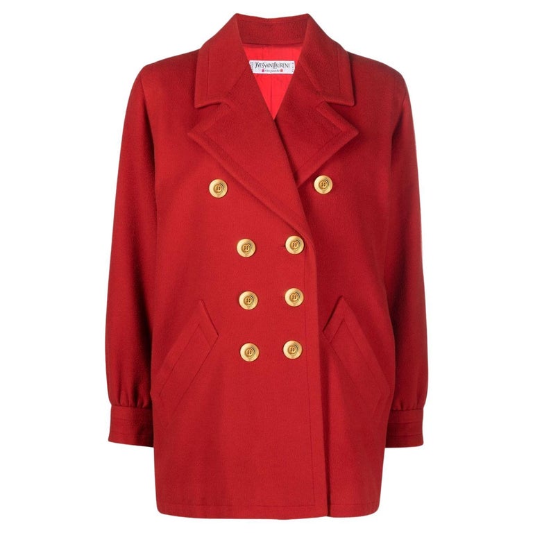 1990s YSL Yves Saint Laurent Red Wool Coat For Sale at 1stDibs