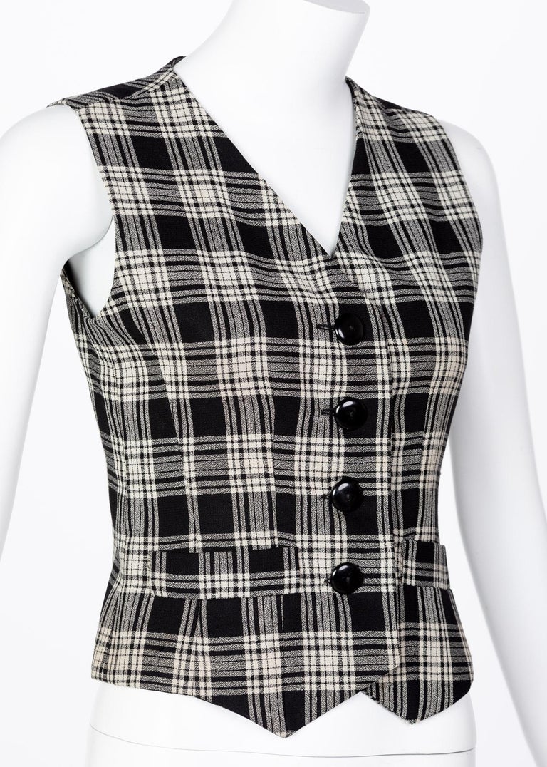 1990s Yves Saint Laurent Black White Plaid Vest YSL For Sale at 1stDibs ...