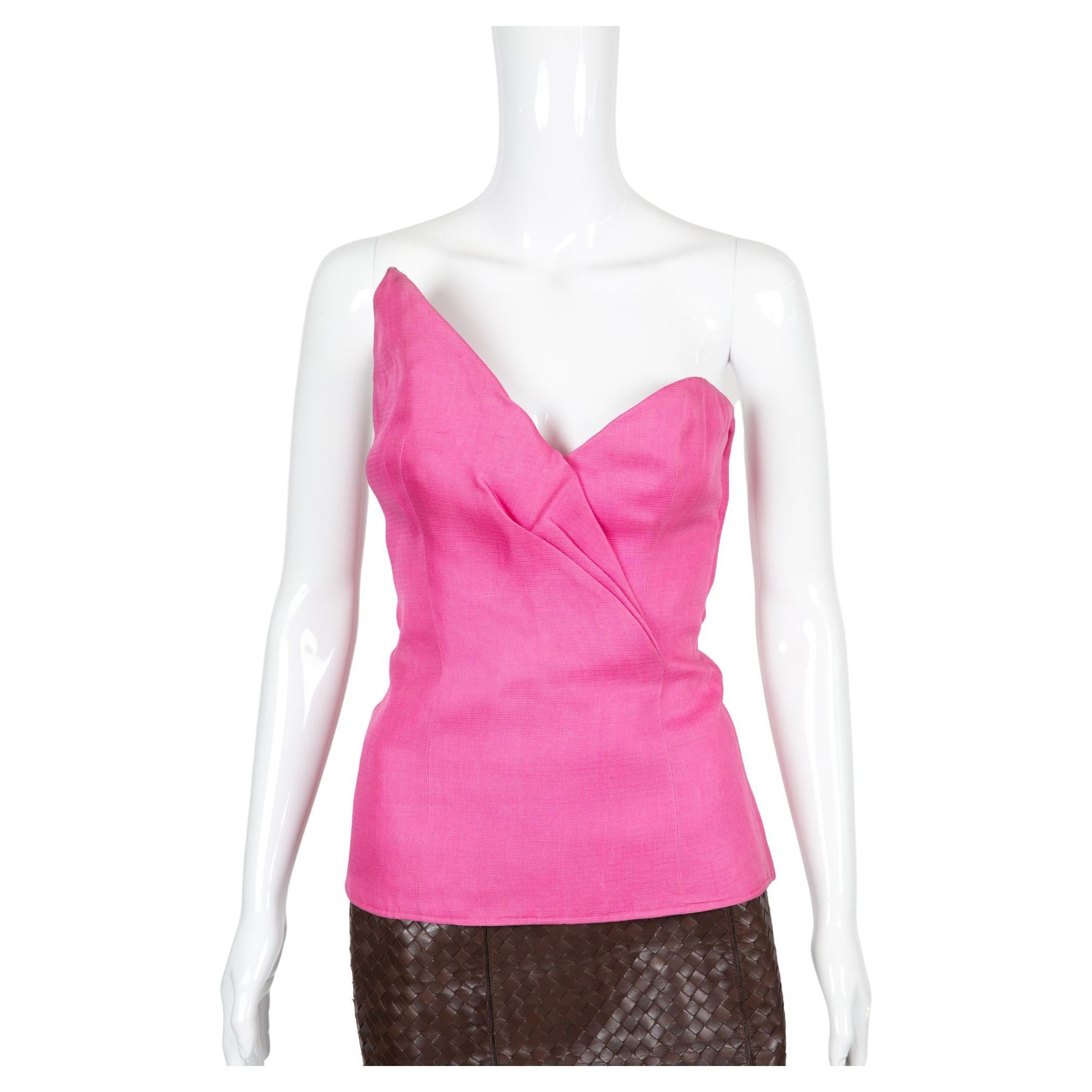 1990s Yves Saint Laurent YSL Pink Silk Asymmetric Bustier Top For Sale ...