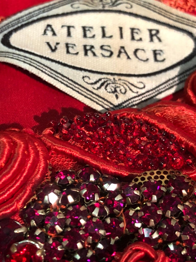 1991 Atelier Versace Ruby Red Crystal and Embroidery Embellished ...