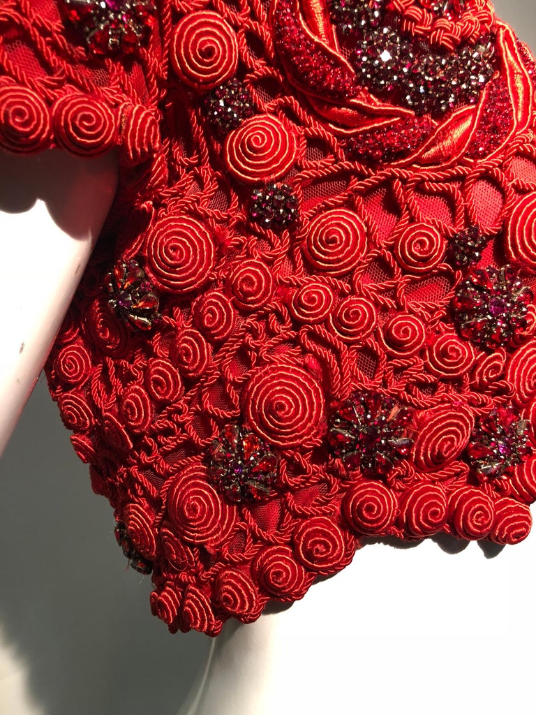 1991 Atelier Versace Ruby Red Crystal and Embroidery Embellished ...