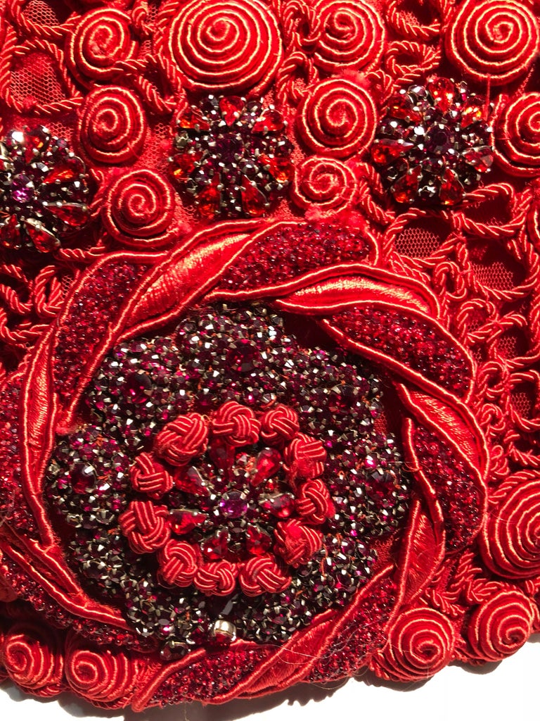1991 Atelier Versace Ruby Red Crystal and Embroidery Embellished ...