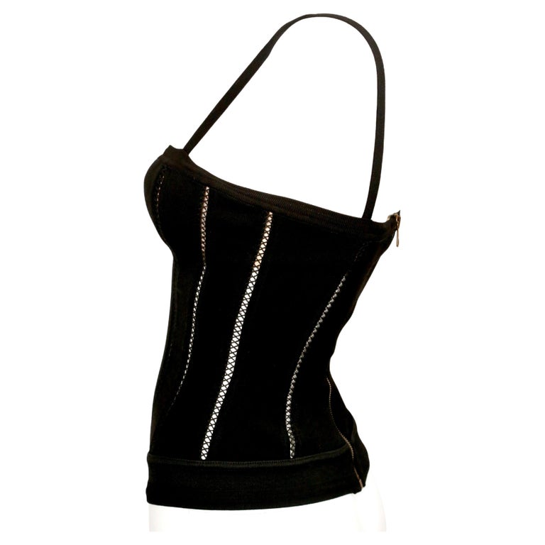 1991 AZZEDINE ALAIA black bustier corset RUNWAY top For Sale at 1stDibs