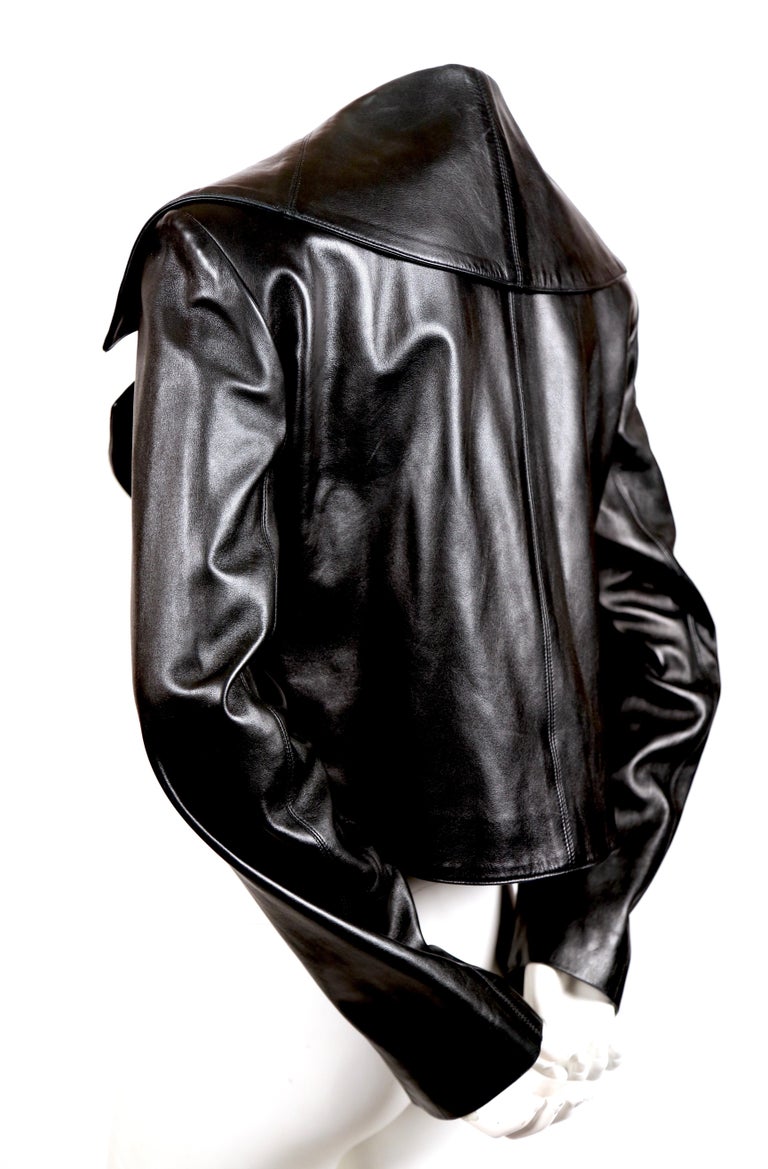1991 AZZEDINE ALAIA black leather jacket with shawl collar and frog ...
