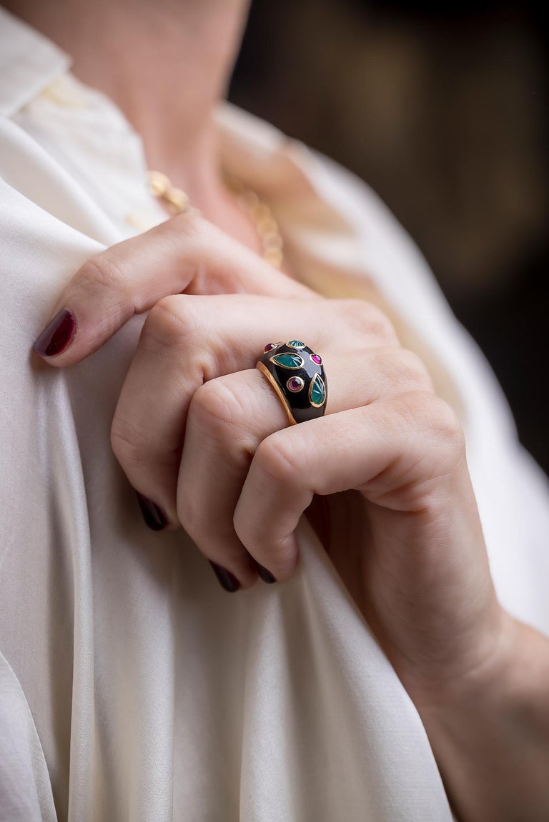 1991, Cartier Ruby Chrysoprase Enamel and Gold Dome Ring For Sale at ...