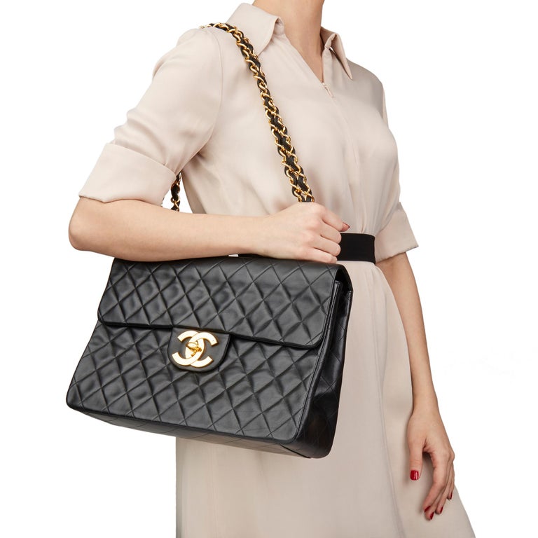 1991 Chanel Black Quilted Lambskin Vintage Maxi Jumbo XL Flap Bag at ...