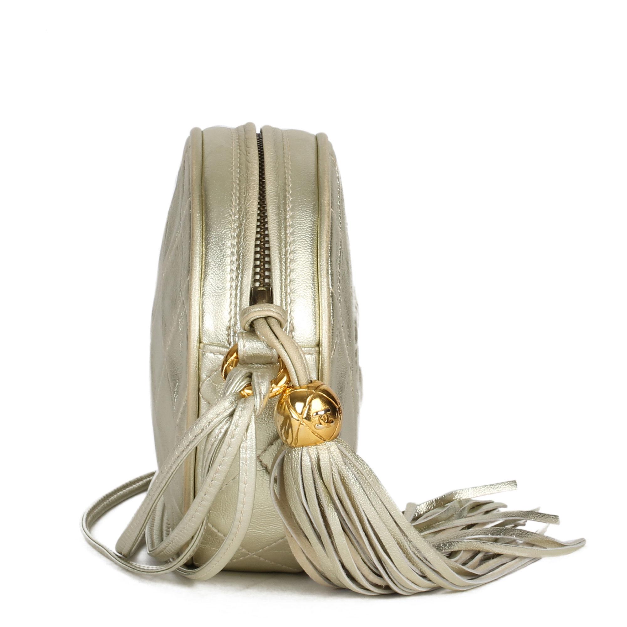 1991 Chanel Champagne Gold Lambskin Vintage Timeless Round Fringe ...