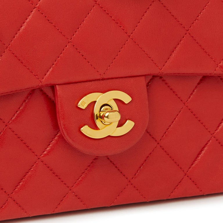 1991 Chanel Red Quilted Lambskin Vintage Mini Flap Bag at 1stDibs