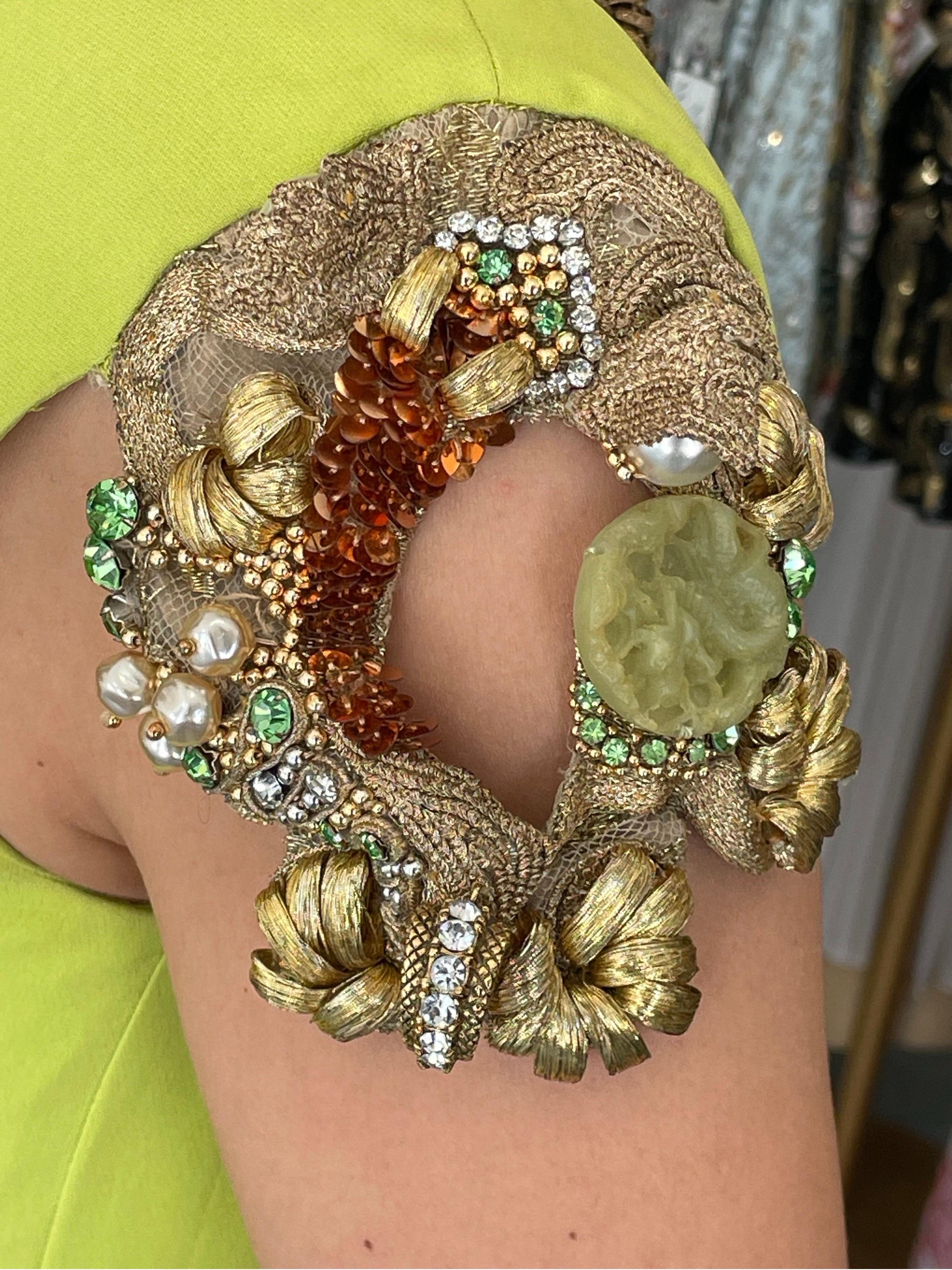 1991 Christian Dior Demi-Couture Chartreuse Silk Metallic Beaded Draped ...