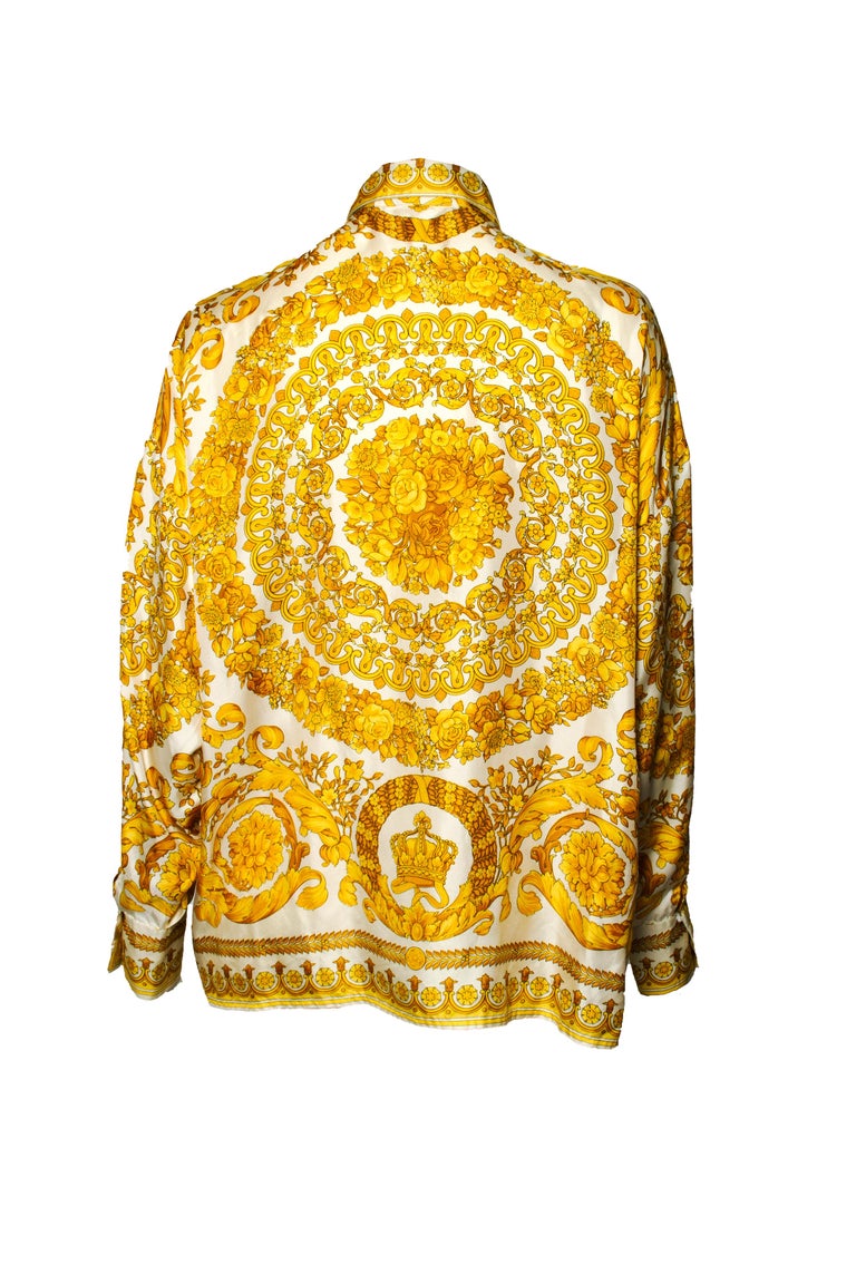 F/W 1991 Gianni Versace Couture Silk Baroque Style Gold Collared Shirt ...