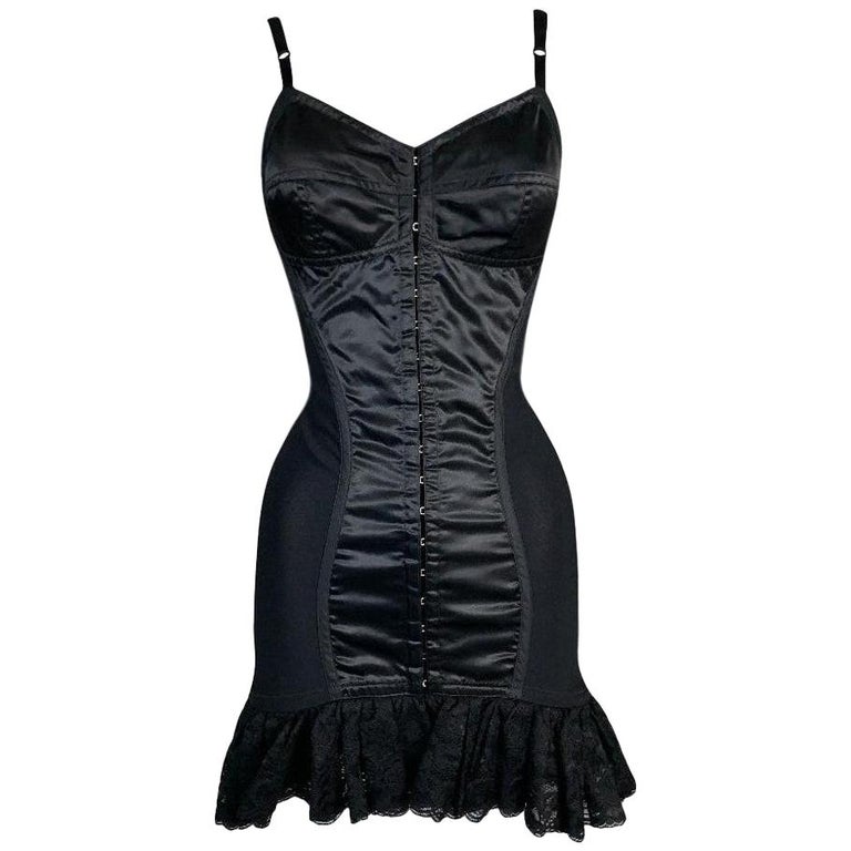 1992 Dolce and Gabbana Black Pin-Up Bustier Ruffle Mini Dress at ...