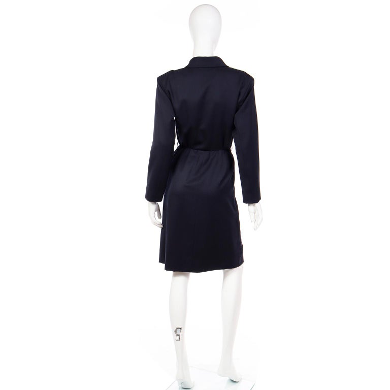 1992 Yves Saint Laurent Vintage Navy Blue Runway Dress W Gold and ...