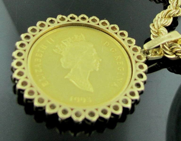 1993 $100 Canadian Gold Coin Necklace in 14 Karat Gold with Diamond ...