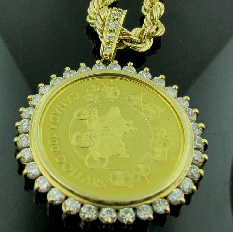 1993 $100 Canadian Gold Coin Necklace in 14 Karat Gold with Diamond ...
