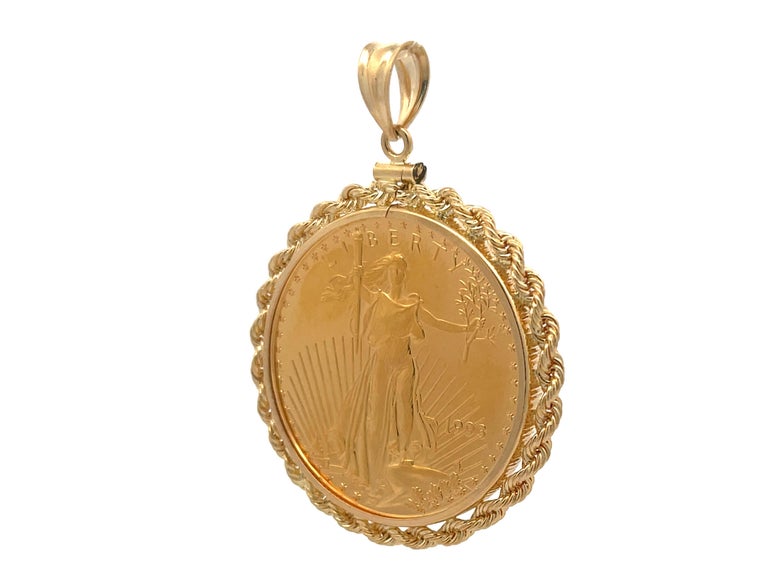 1993 American Eagle $50 Gold Coin 1oz in 14k Gold Rope Bezel Pendant ...