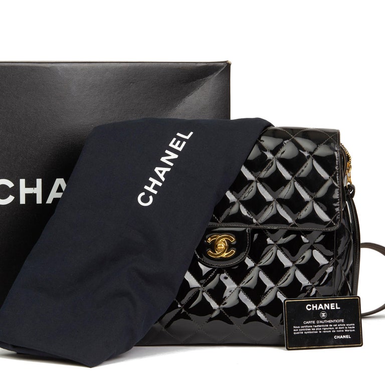 1993 Chanel Black Quilted Patent Leather Vintage Classic Timeless ...
