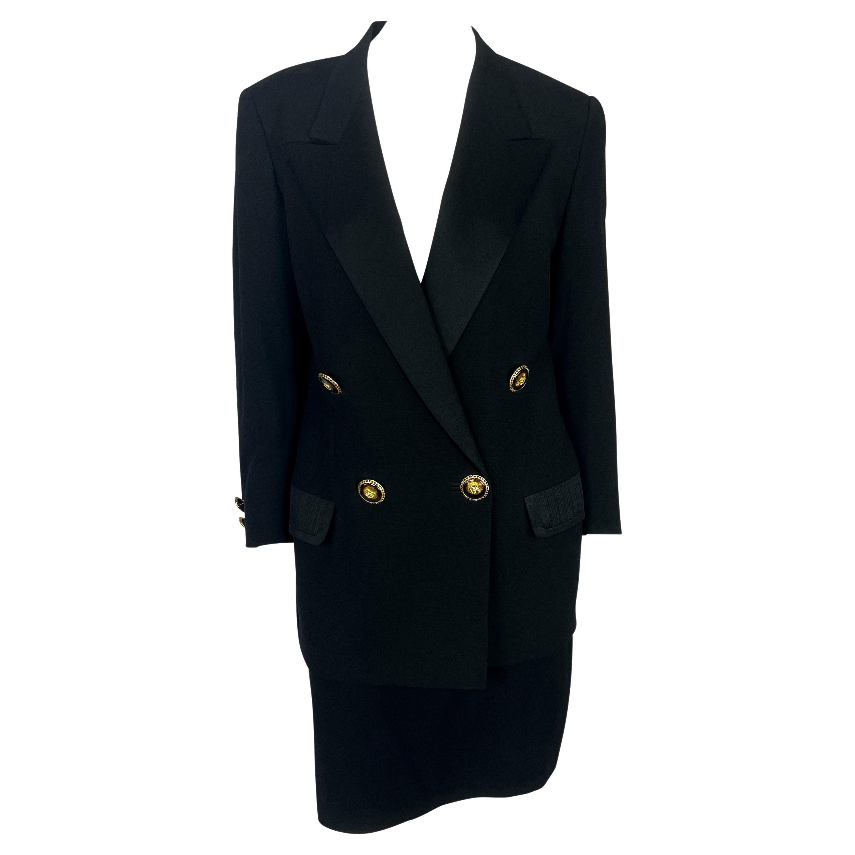 1993 Gianni Versace Black Rhinestone Enamel Medusa Satin Trim Skirt ...