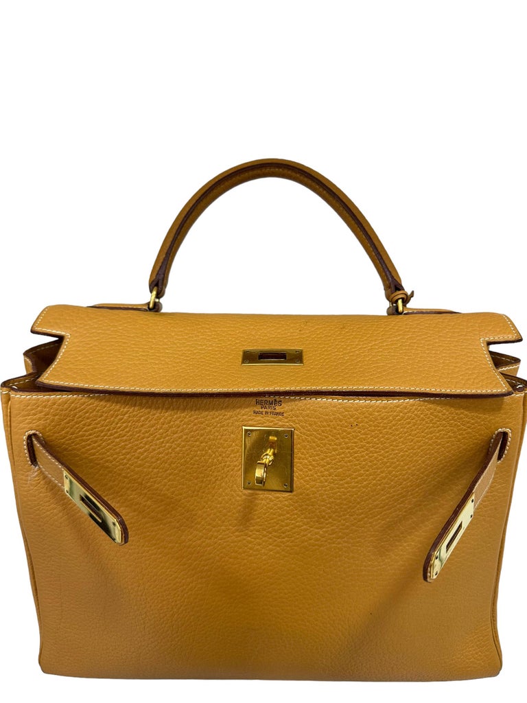 1993 Hermès Kelly 32 Fjord Jaune Ambre Top Handle Bag For Sale at 1stDibs