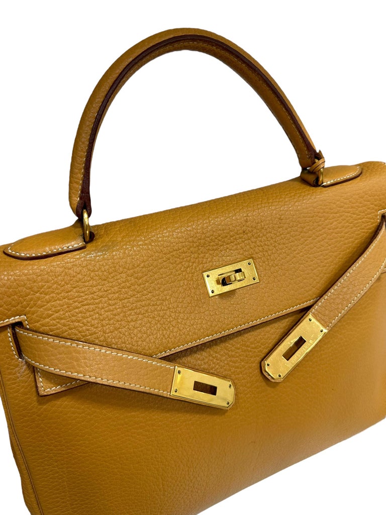1993 Hermès Kelly 32 Fjord Jaune Ambre Top Handle Bag For Sale at 1stDibs