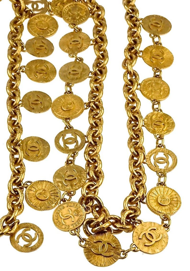1993 ICONIC CHANEL Logo Coin Medallion Charm Multi Layer Chain Necklace ...