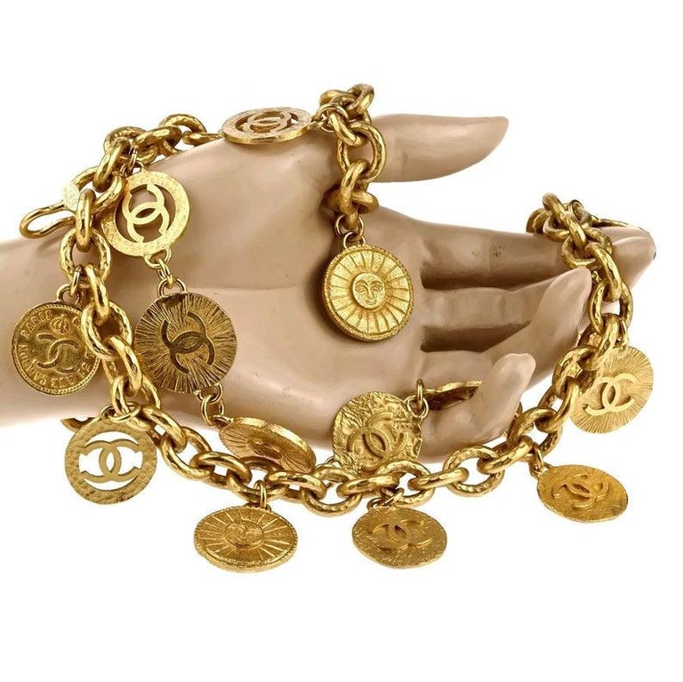1993 ICONIC CHANEL Logo Coin Medallion Charm Multi Layer Chain Necklace ...