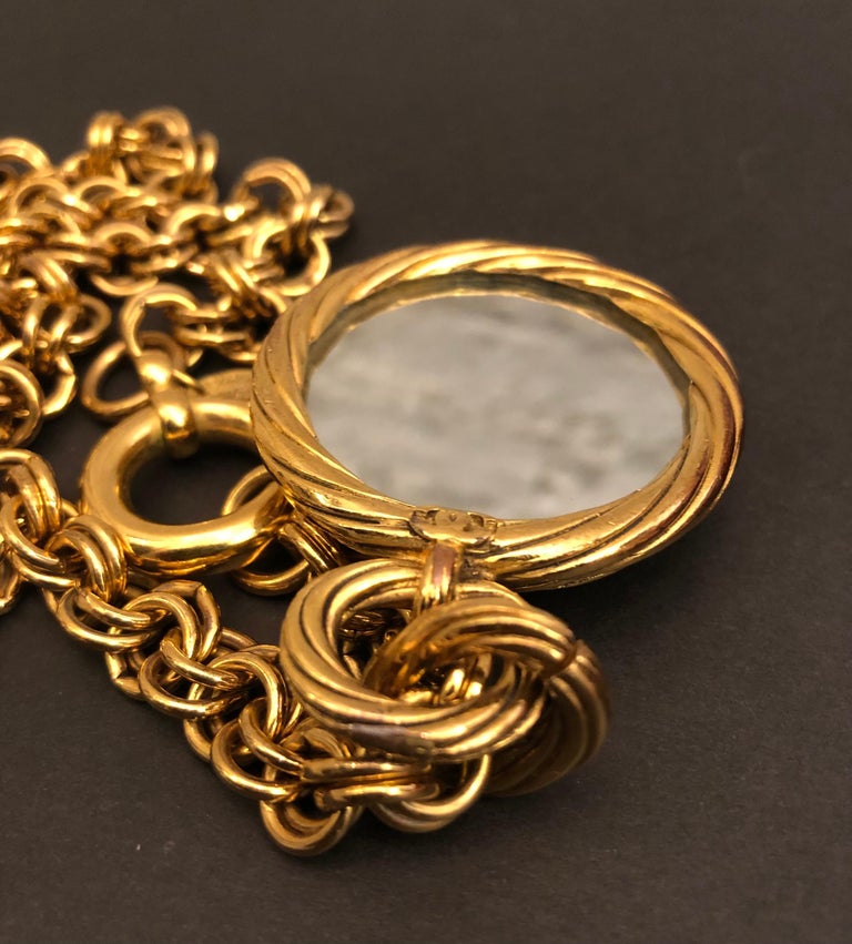 1993 Vintage CHANEL Gold Toned Chain Mirror Necklace For Sale at 1stDibs