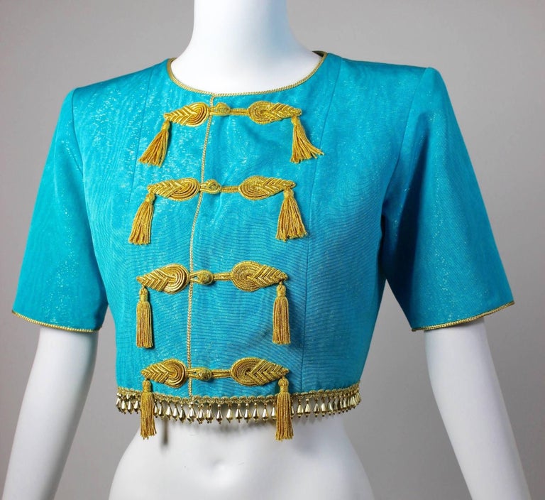 1993 Yves Saint Laurent Documented Moire Gold Silk Tassel Beads Jacket ...