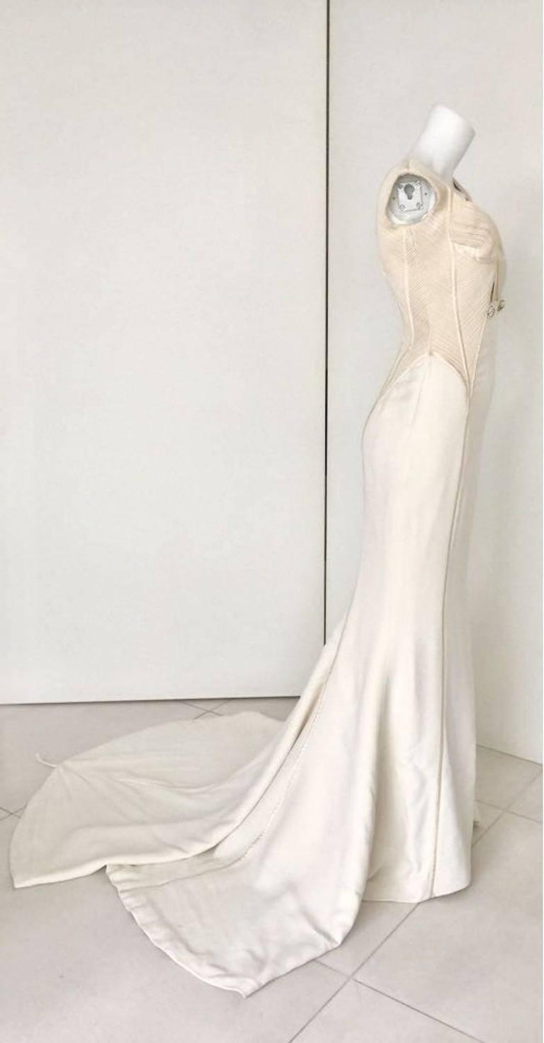 1994 Atelier Versace Ivory Silk Evening Long Dress with Christal ...