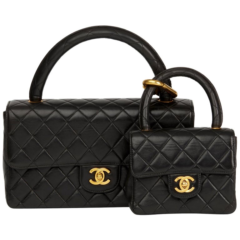 1994 Chanel Black Lambskin Vintage Medium Classic Kelly Flap Bag Mini ...