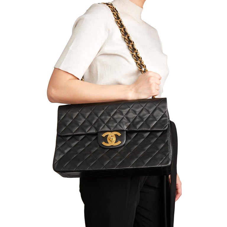 1994 Chanel Black Quilted Lambskin Vintage Maxi Jumbo XL Flap Bag at ...