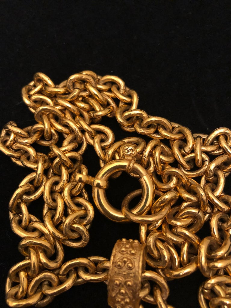 1994 Vintage CHANEL Gold Toned Triple CC Chain Necklace For Sale at 1stDibs