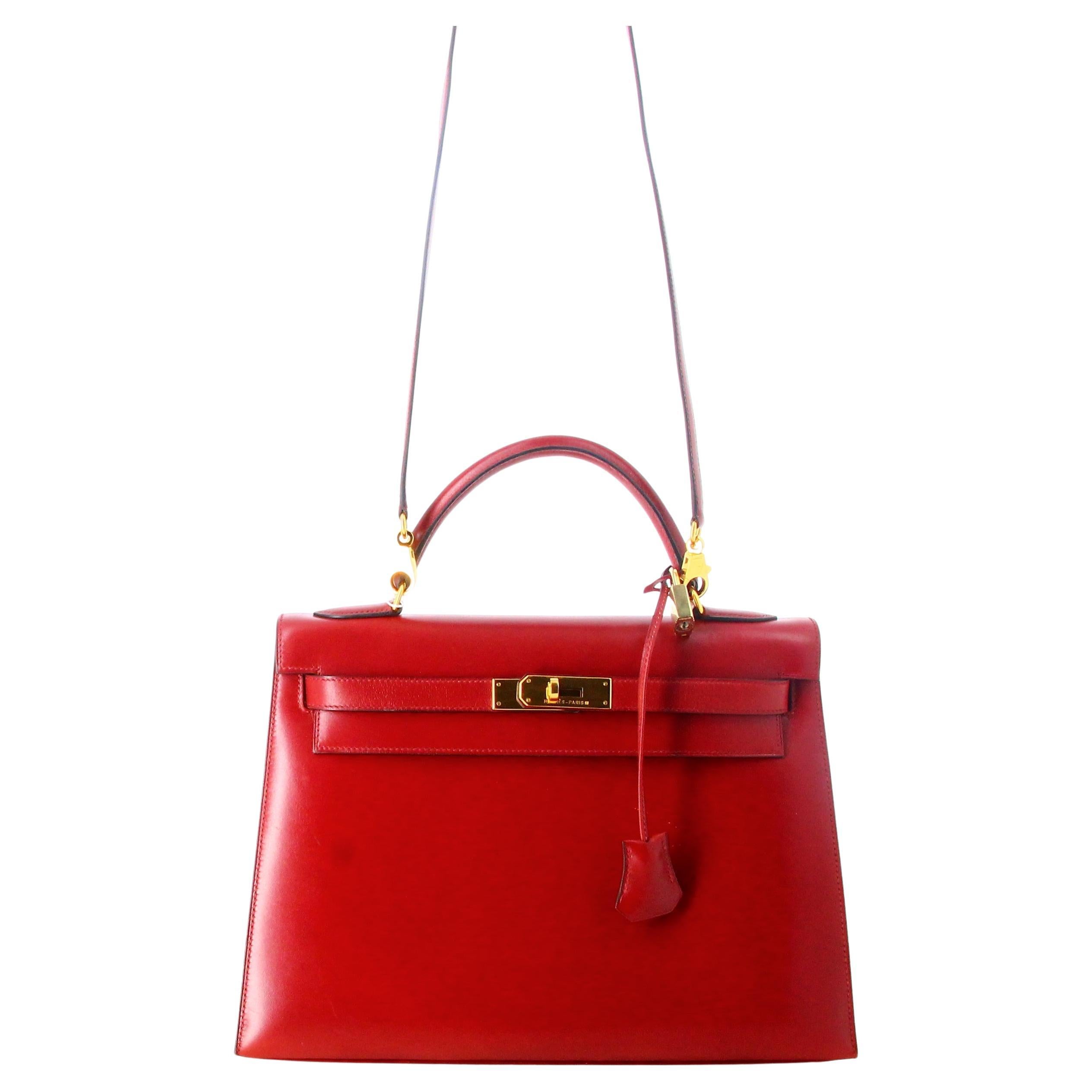 1994 Hermes Box Calf Kelly Handbag Sellier 32 For Sale at 1stDibs