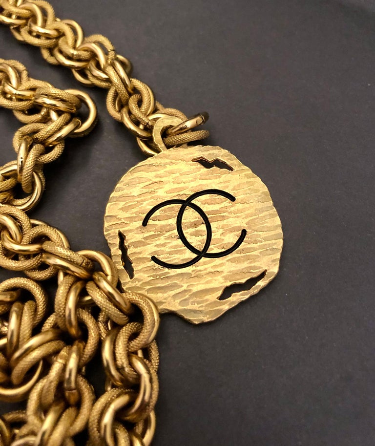 1994 Vintage CHANEL Gold Toned Quadruple Chain Belt Necklace For Sale ...