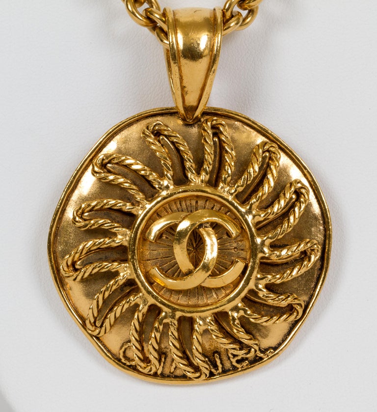 1994 Vintage Chanel Large Sun Logo Pendant Necklace at 1stDibs