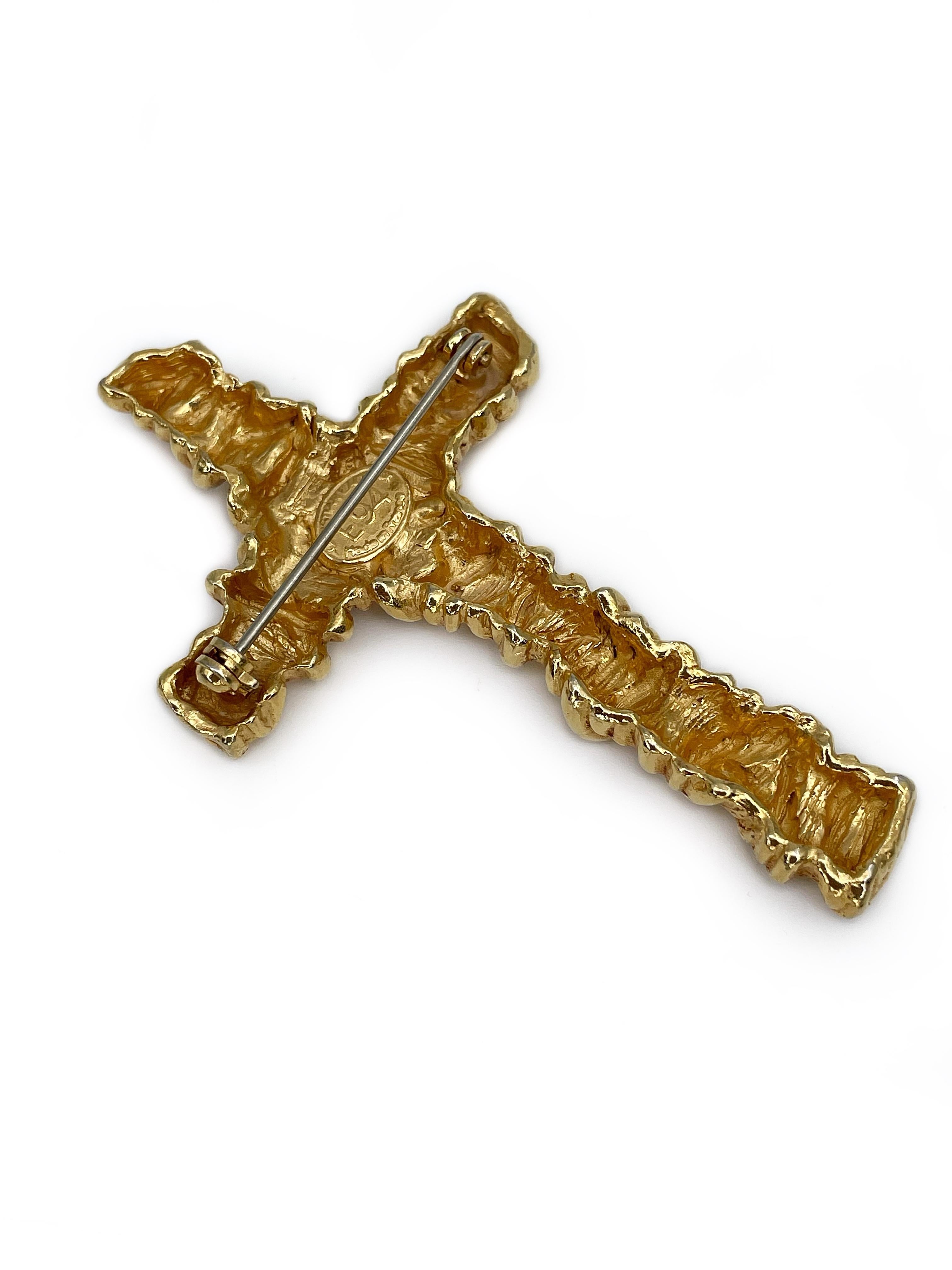 1994 Vintage Christian Lacroix Gold Tone Cross Pin Brooch For Sale at ...