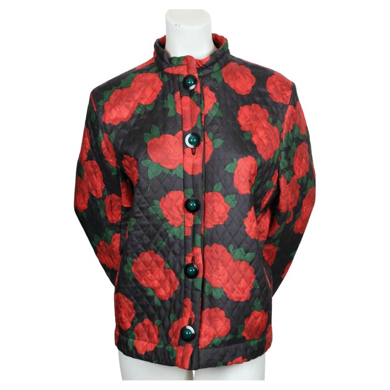1994 YVES SAINT LAURENT rose printed silk quilted RUNWAY jacket For ...