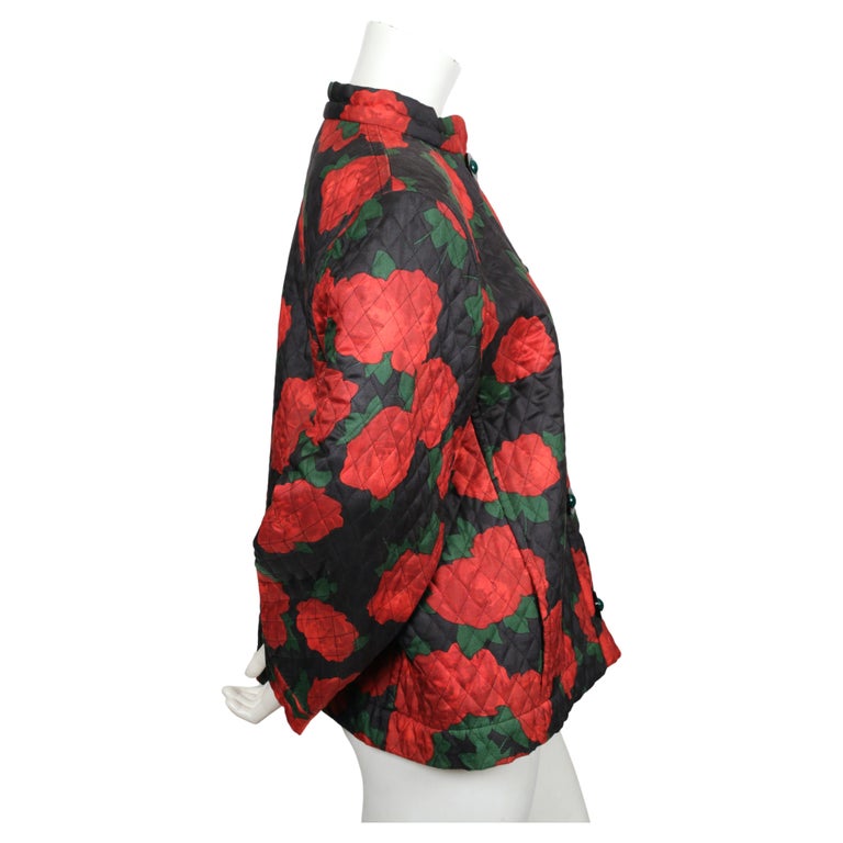 1994 YVES SAINT LAURENT rose printed silk quilted RUNWAY jacket For ...