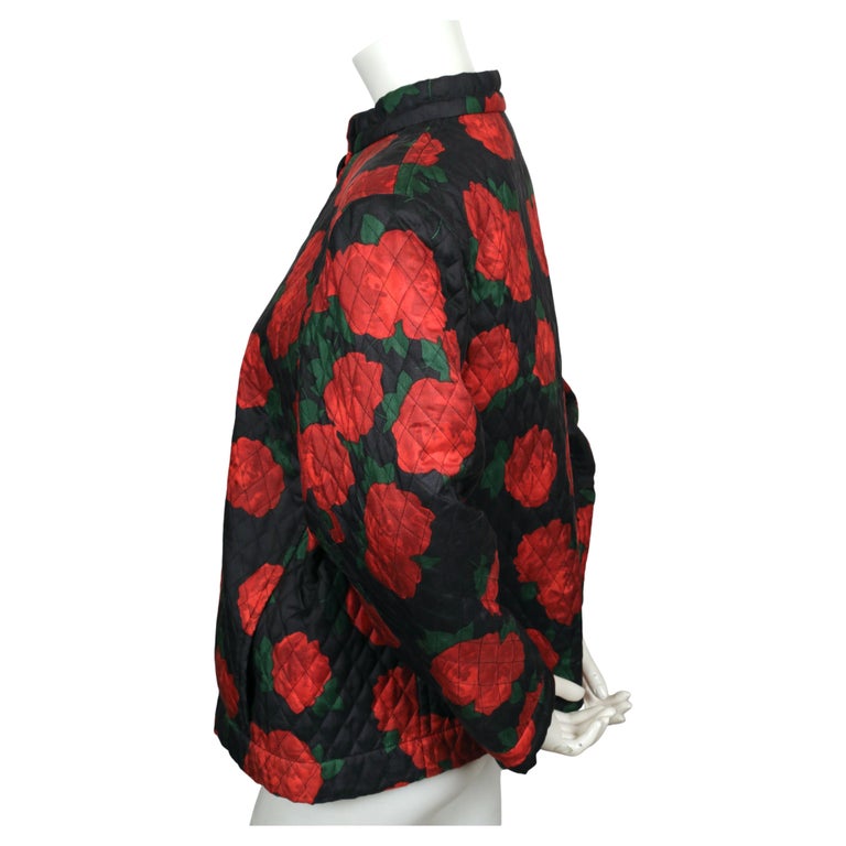 1994 YVES SAINT LAURENT rose printed silk quilted RUNWAY jacket For ...