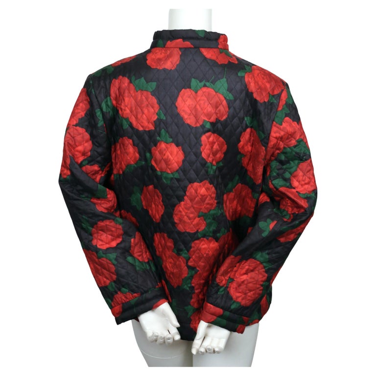 1994 YVES SAINT LAURENT rose printed silk quilted RUNWAY jacket For ...