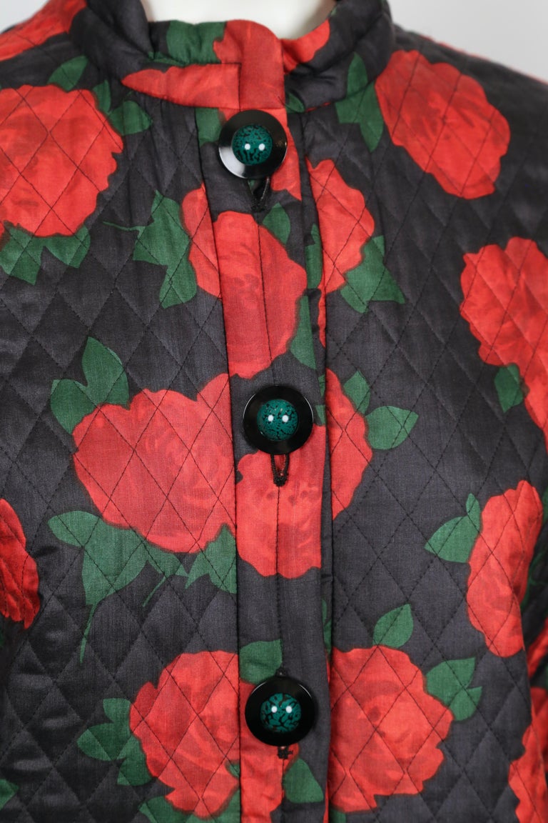 1994 YVES SAINT LAURENT rose printed silk quilted RUNWAY jacket For ...